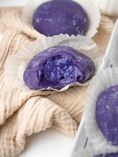 Soft And Chewy Ube Mochi With Creamy Filling
