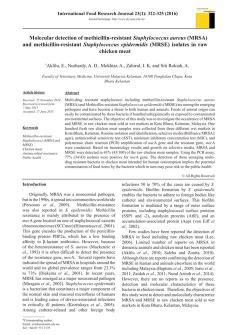 Pdf Molecular Detection Of Methicillin Resistant Staphylococcus Aureus Mrsa And Methicillin