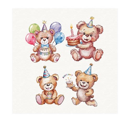 Premium Vector Watercolor Illustration Happy Birthday Teddy Bear