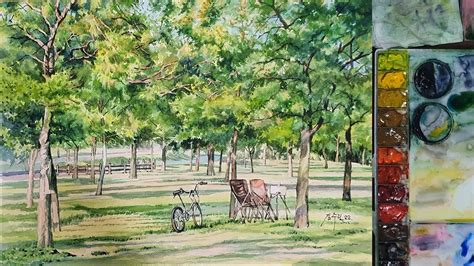 수채화 풍경 작품 나무숲 공원 그림 그리기 Youtube