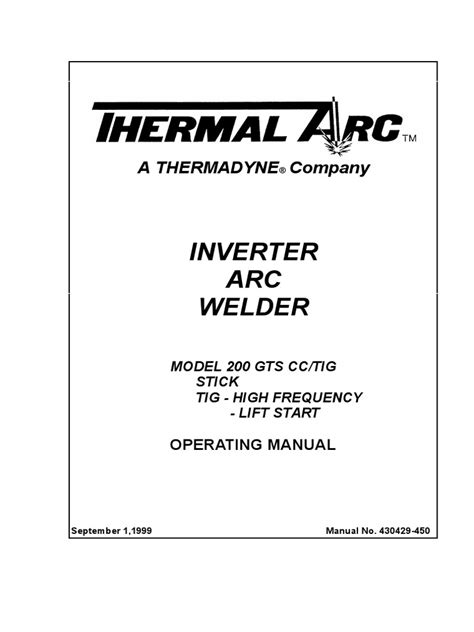 Thermal Arc 200gts Cc Tig Eng Om Pdf Power Supply Fuse Electrical