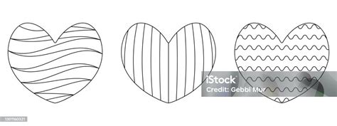 심장 스케치 줄무늬 장식 벡터 그림 집합입니다 격리된 흰색 배경입니다 어린이를위한 색칠 공부책 발렌타인 사랑의 상징의 컬렉션 개체 그룹에 대한 스톡 벡터 아트 및 기타