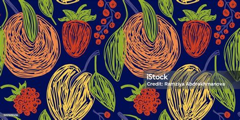 과일 번들 원활한 패턴 오렌지 딸기 라즈베리 및 살구 컬러 벡터 일러스트 레이 션 세트 펜 또는 마커 낙서 그리기 0명에 대한 스톡 벡터 아트 및 기타 이미지 Istock