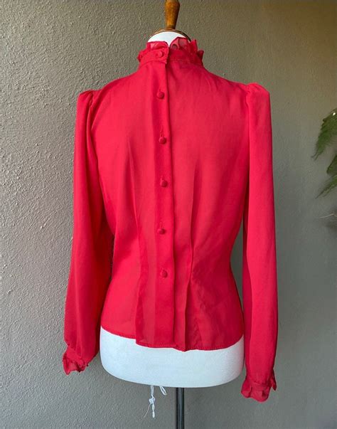 Red Bib Blouse Etsy Vintage Red Cotton Blouse Luxury Red Floral