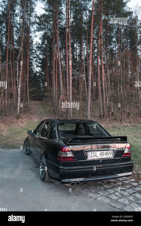 Goleniow Poland April 20th 2021 Old Black Tuned Mercedes Benz C