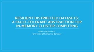 Resilient Distributed Datasets PDF
