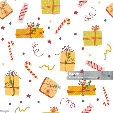크리스마스 선물 상자 원활한 패턴 벽지 의류 포장 초대장 포스터에 대한 창조적 인 스칸디나비아 배경 선물로 연말연시 반복감 벡터