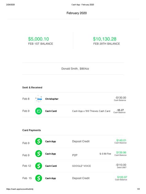 Cash App Statement 2020 Pdf Cash Deposit Account