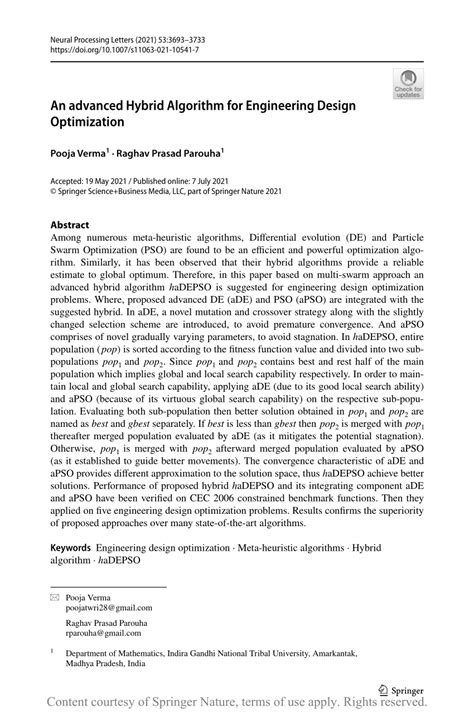 An Advanced Hybrid Algorithm For Engineering Design Optimization Request Pdf