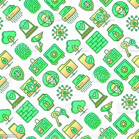 모바일 보안 지문 배지 방화벽 얼굴 Id 보안 폴더 분쇄기 은행 안전 암호화 된 메시징 얇은 라인 아이콘보안 및 보호 원활한 패턴 벡터 그림입니다 감시에 대한 스톡 벡터