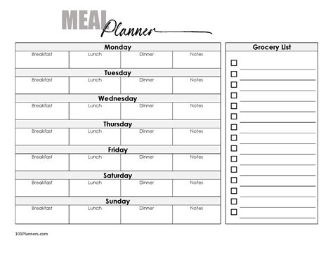 Meal Prep Calendar Template Printable Word Searches