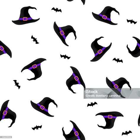 캡과 박쥐와 할로윈 원활한 패턴 검은 마녀와 마법사 모자 벨트 플랫 스타일로 벡터 그림 10월에 대한 스톡 벡터 아트 및 기타 이미지 Istock