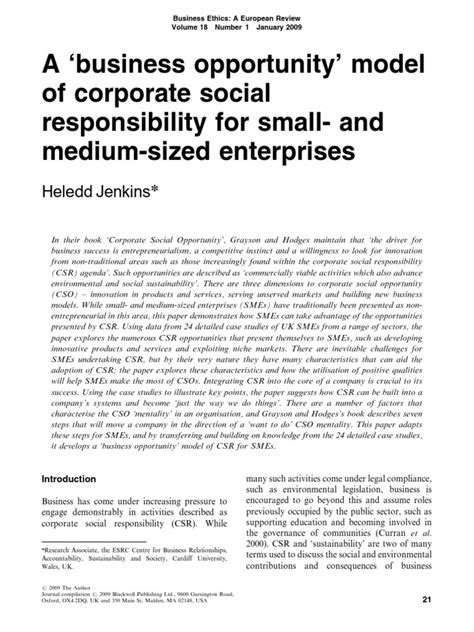 A Business Opportunity Model Of Corporat Pdf Pdf Corporate Social