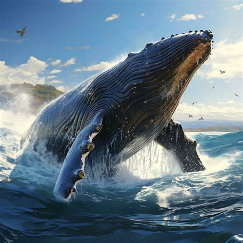 Humpback Whale Playfully Swimming In Clear Blue Ocean Ai Generative