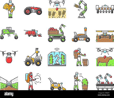 Robot Harvests Automation Icons Set Vector Stock Vector Image And Art Alamy