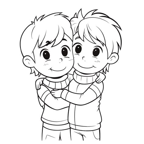 색칠 페이지 개요 스케치 드로잉을 포옹하는 두 만화 일러스트 소년 벡터 만화 일러스트 벡터 일러스트 색칠 일러스트 Png 일러스트 및 벡터 에 대한 무료 다운로드