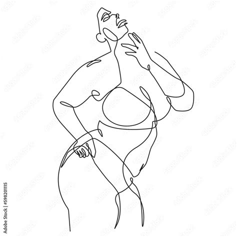 Curvy Woman Body Line Art Drawing Fat Female Figure Black Lines Drawing Minimalist Style Body