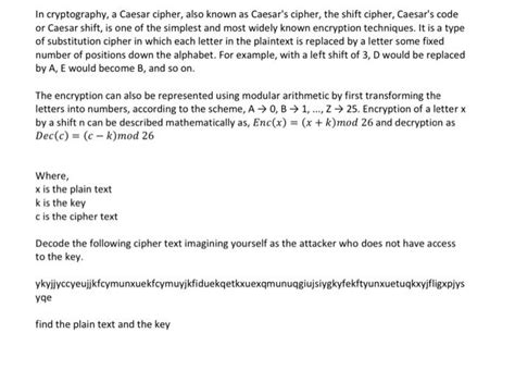 Solved In Cryptography A Caesar Cipher Also Known As Chegg
