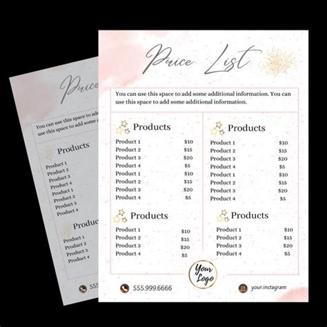 Price List Editable Template Super Easy Edit Download And Etsy