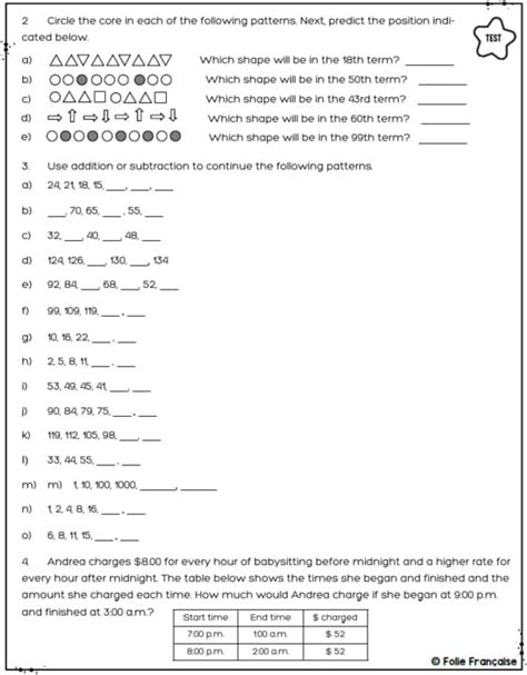 Grade 5 Patterning Study Guide Unit Test Answer Key By Folie Francaise