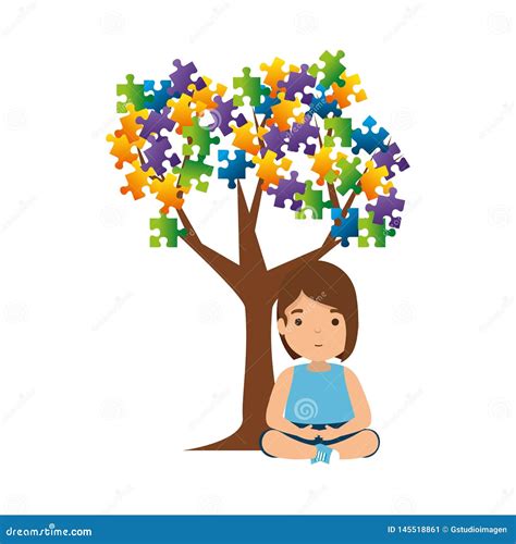 Girl With Tree Puzzle Attached Stock Illustration Illustration Of Girl Success