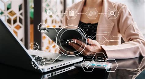 Api Application Programming Interface Woman Using Laptop Tablet And