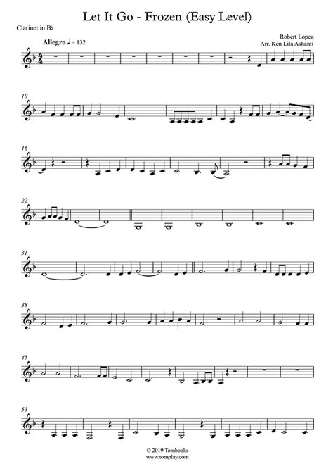 Let It Go Frozen Easy Level Idina Menzel Clarinet Sheet Music