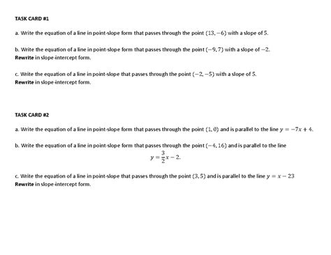Quiz Review Writing Linear Equations Task Cards Task Card A Write