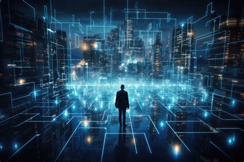 Shot Of Man Walking Data Center Database Data Storage Backup Cyber Security And Futuristic