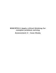 BSBCRT611 Assessment 3 Docx BSBCRT611 Apply Critical Thinking For Complex Problem Solving