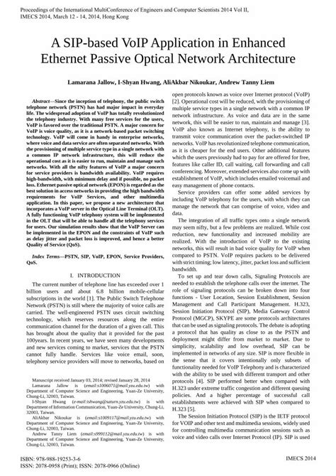 Pdf A Sip Based Voip Application In Enhanced Ethernet · Ethernet Passive Optical Network
