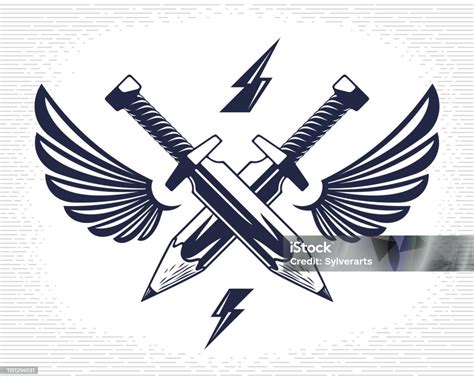 아이디어는 무기 개념 디자이너 또는 예술가 우화는 블레이드와 날개 대신 연필로 두 개의 교차 칼로 표시 창조적 인 힘 벡터