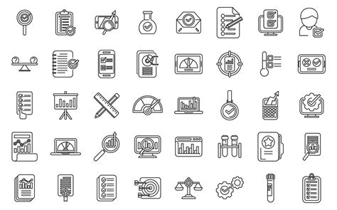Benchmark Testing Icons Set Outline Vector Aspekt Development 21410415