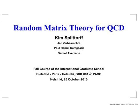 Random Matrix Theory For Qcd