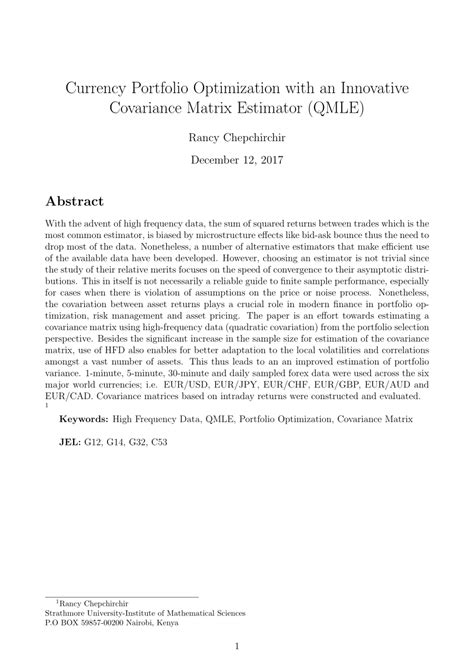 Pdf Currency Portfolio Optimization With An Innovative Covariance Matrix Estimator Qmle