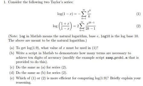 Solved 1 Consider The Following Two Taylors Series