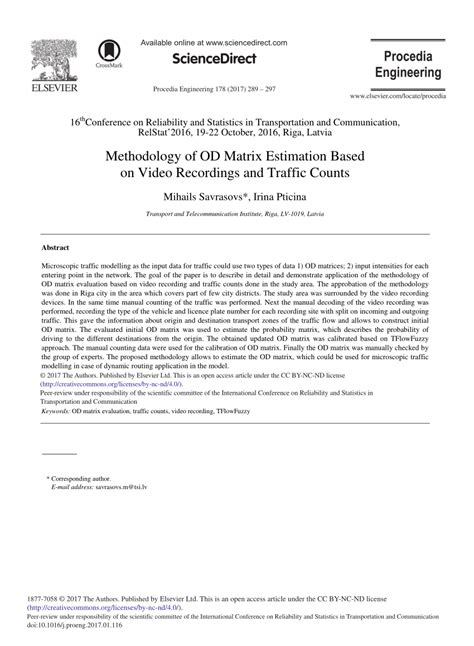 Pdf Methodology Of Od Matrix Estimation Based On Video Recordings And Traffic Counts