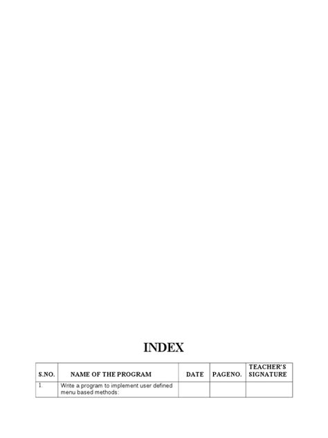 Index Sno Name Of The Program Date Pageno Teachers Signature Pdf