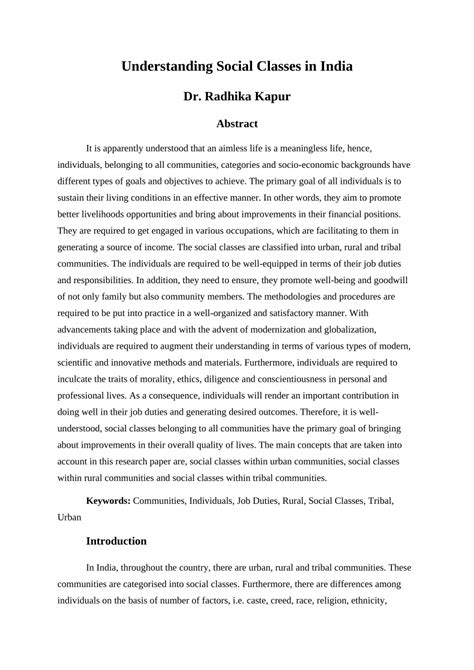 Pdf Understanding Social Classes In India