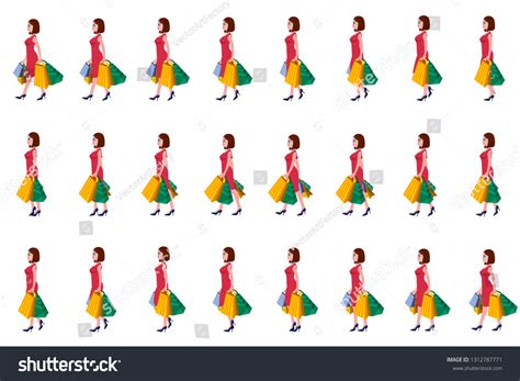 Vektor Stok Shopping Girl Walk Cycle Animation Sprites Tanpa Royalti 1312787771 Shutterstock