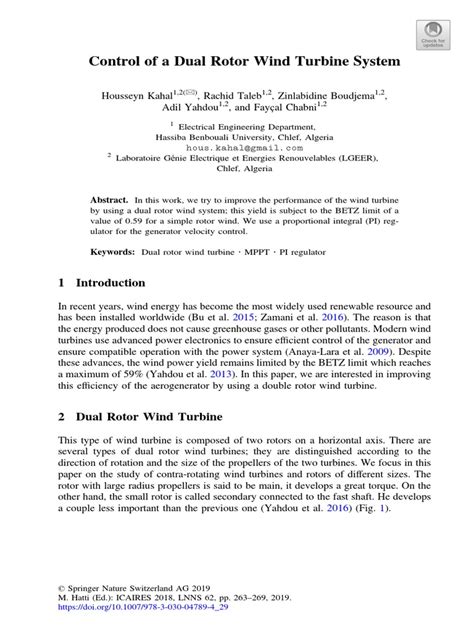 Control Of A Dual Rotor Wind Turbine System Pdf Turbine Wind Turbine
