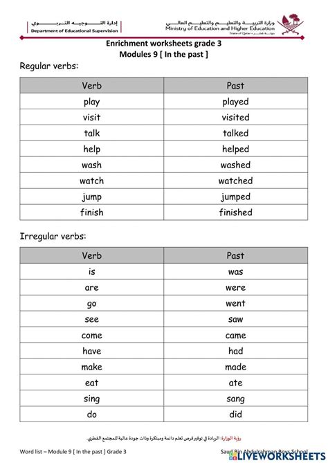 G3 M9 Past Simple Liveworksheet Online Exercise For Live Worksheets