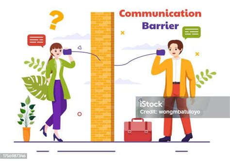 통신 장벽 벡터 일러스트 레이 션 나쁜 의사 소통 의견 불일치 및 오해에 대한 문제는 평면 배경에 혼란을 만듭니다 경계에 대한 스톡 벡터 아트 및 기타 이미지 Istock