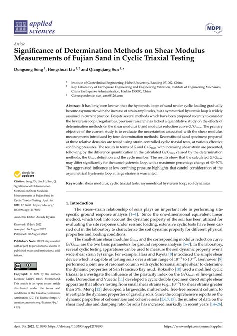 Pdf Significance Of Determination Methods On Shear Modulus Measurements Of Fujian Sand In