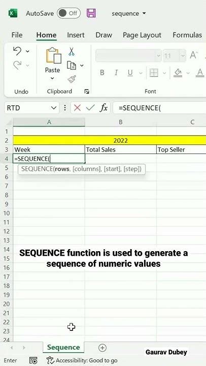 excel sequence function shorts youtube