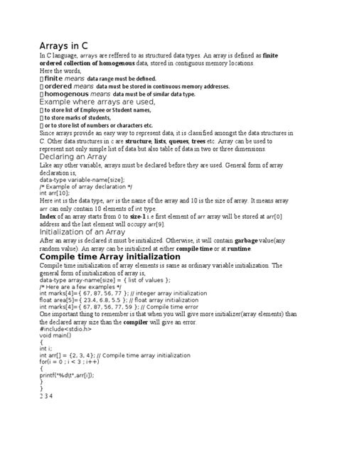 Arrays In C Example Where Arrays Are Used Pdf Matrix Mathematics
