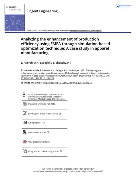 Analyzing The Enhancement Of Production Efficiency Using Fmea Through Simulation Based