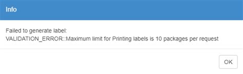 Failed To Generate Label Validationerrormaximum Limit For Printing