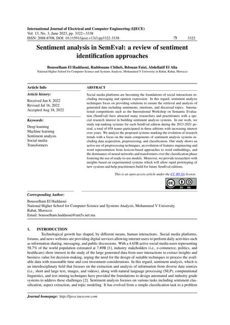 Sentiment Analysis In Semeval A Review Of Sentiment Identification