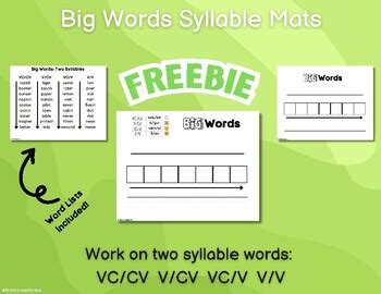 Free Two Syllable Words Mats Big Words And Two Syllable Word Lists